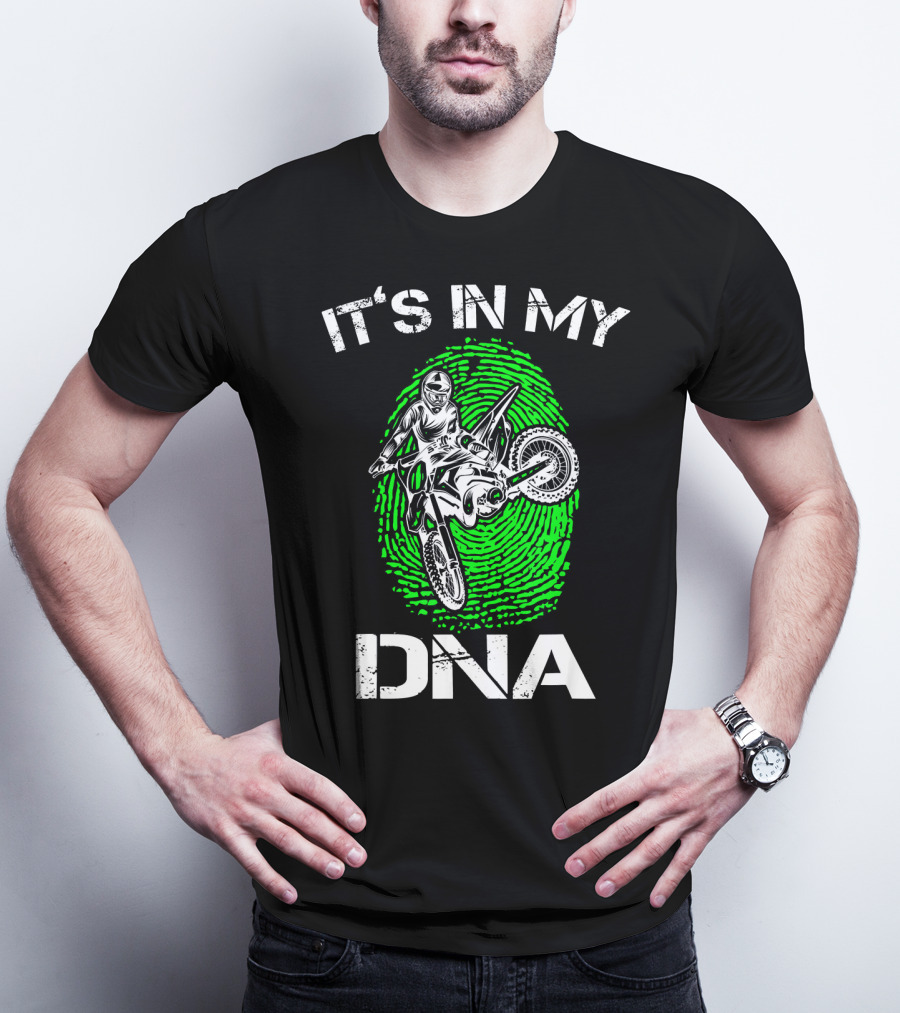 Motocross It's In My DNA Green Dirt Bike Fingerprint Rider T-Shirt