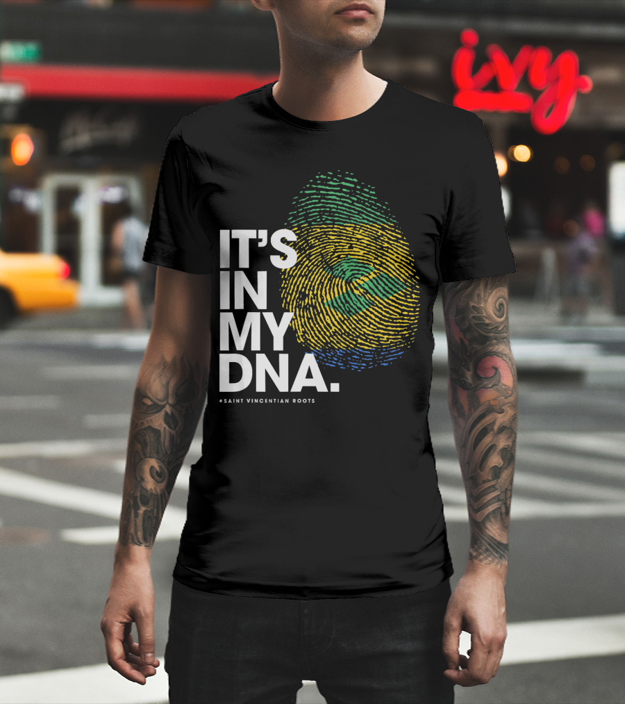 IT'S IN MY DNA Saint Vincentian Roots Fingerprint Flag Colors T-Shirt