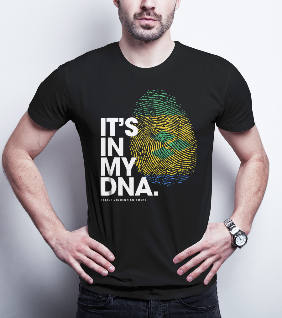 IT'S IN MY DNA Saint Vincentian Roots Fingerprint Flag Colors T-Shirt