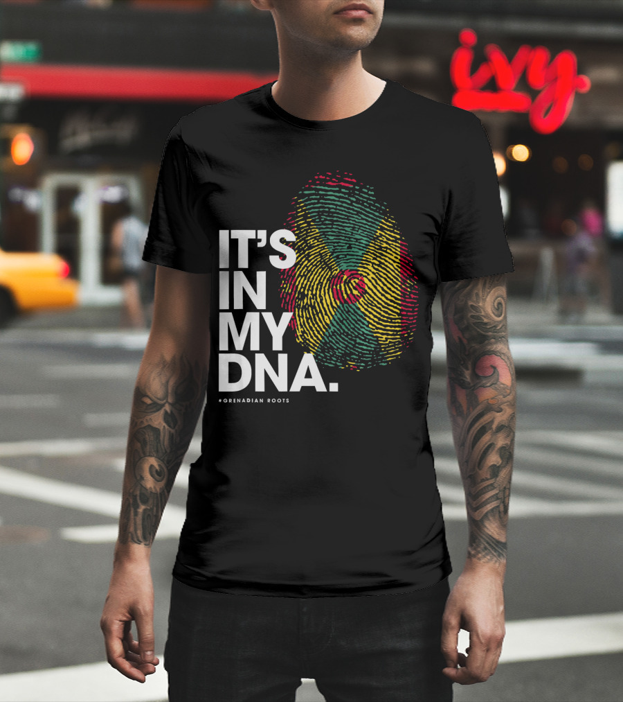 IT'S IN MY DNA Grenadian Roots Flag Fingerprint T-Shirt