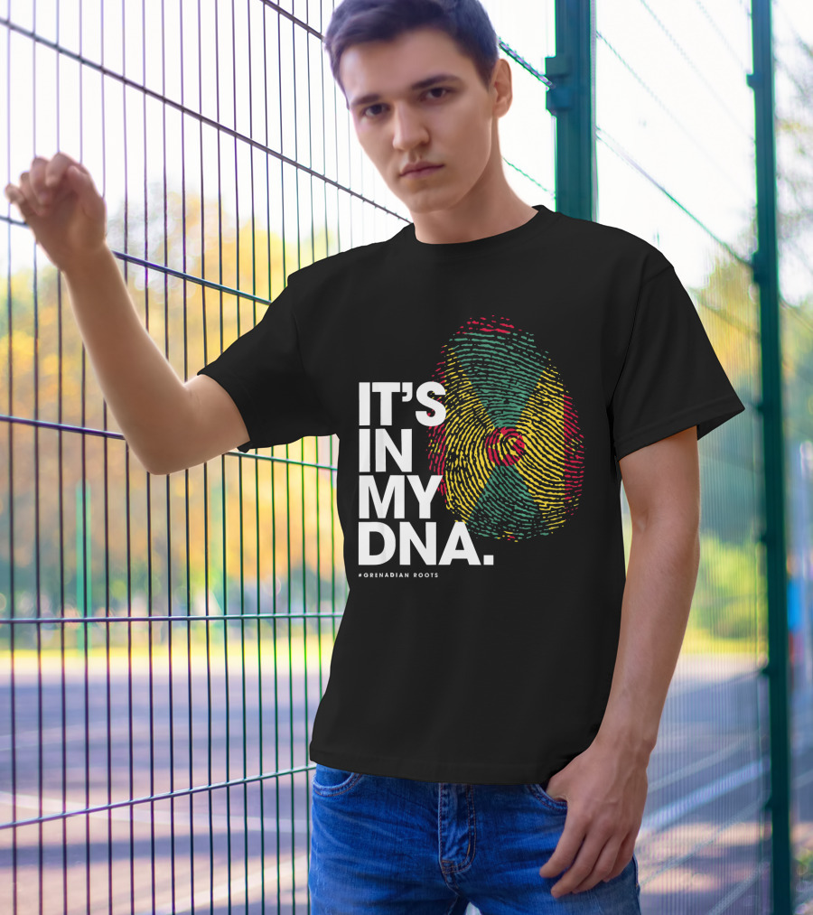 IT'S IN MY DNA Grenadian Roots Flag Fingerprint T-Shirt