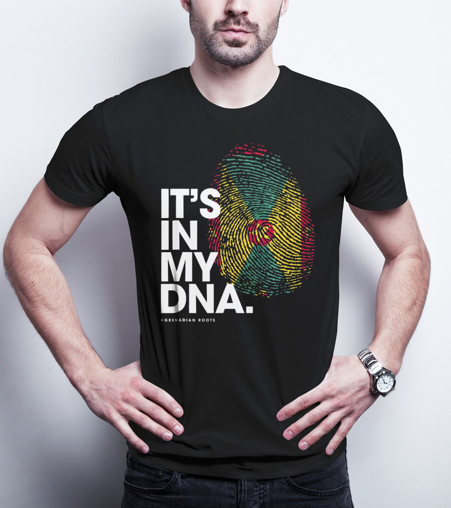 IT'S IN MY DNA Grenadian Roots Flag Fingerprint T-Shirt