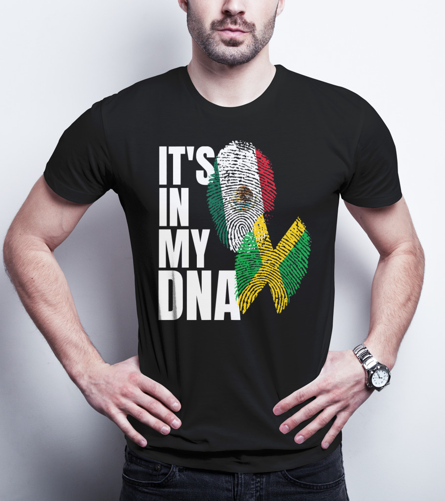 It's In My DNA Jamaican Mexican Flag Fingerprint Heritage T-Shirt