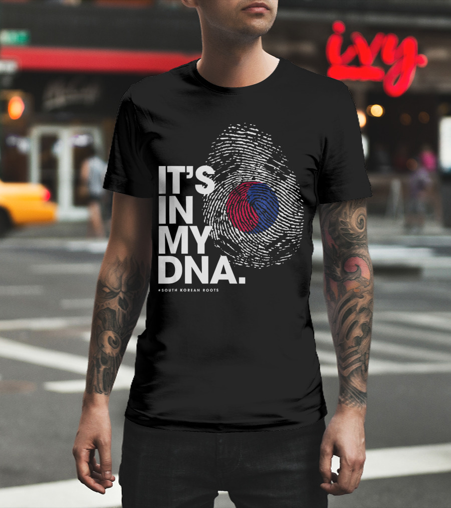 IT'S IN MY DNA South Korean Roots Fingerprint Flag T-Shirt