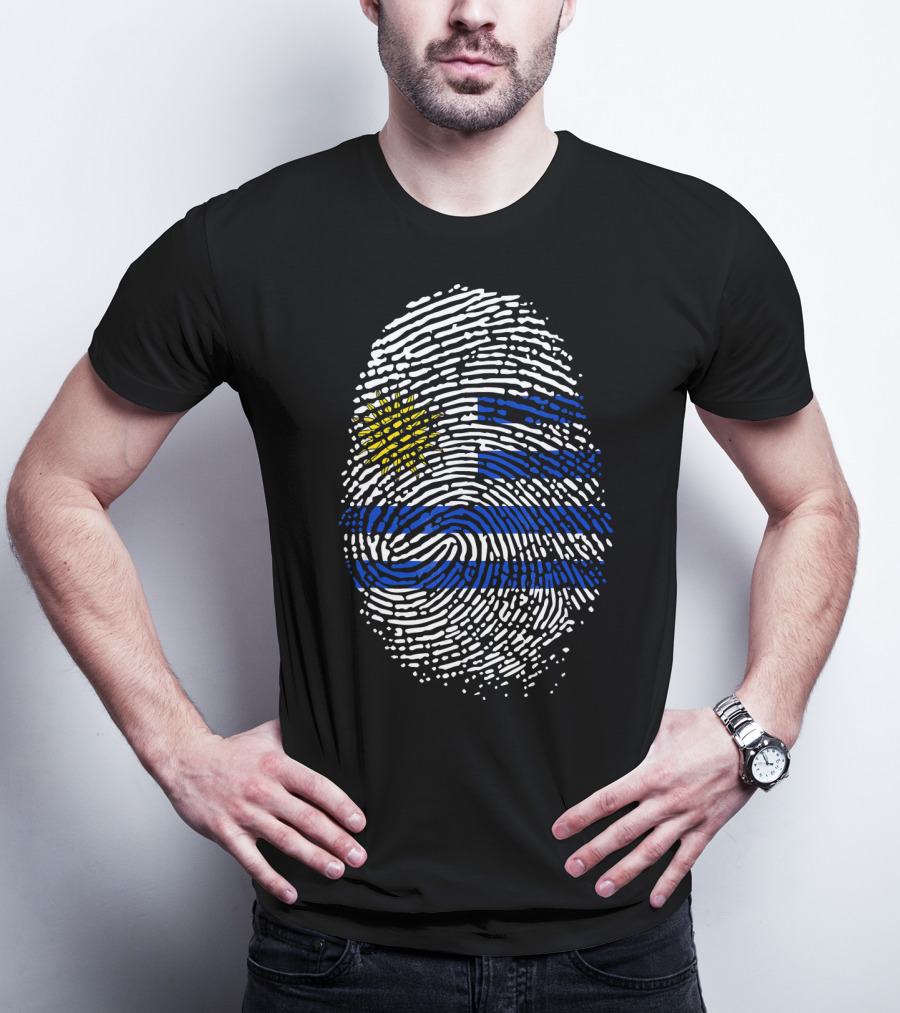 Uruguay Fingerprint Flag Theme Birthday DNA T-Shirt