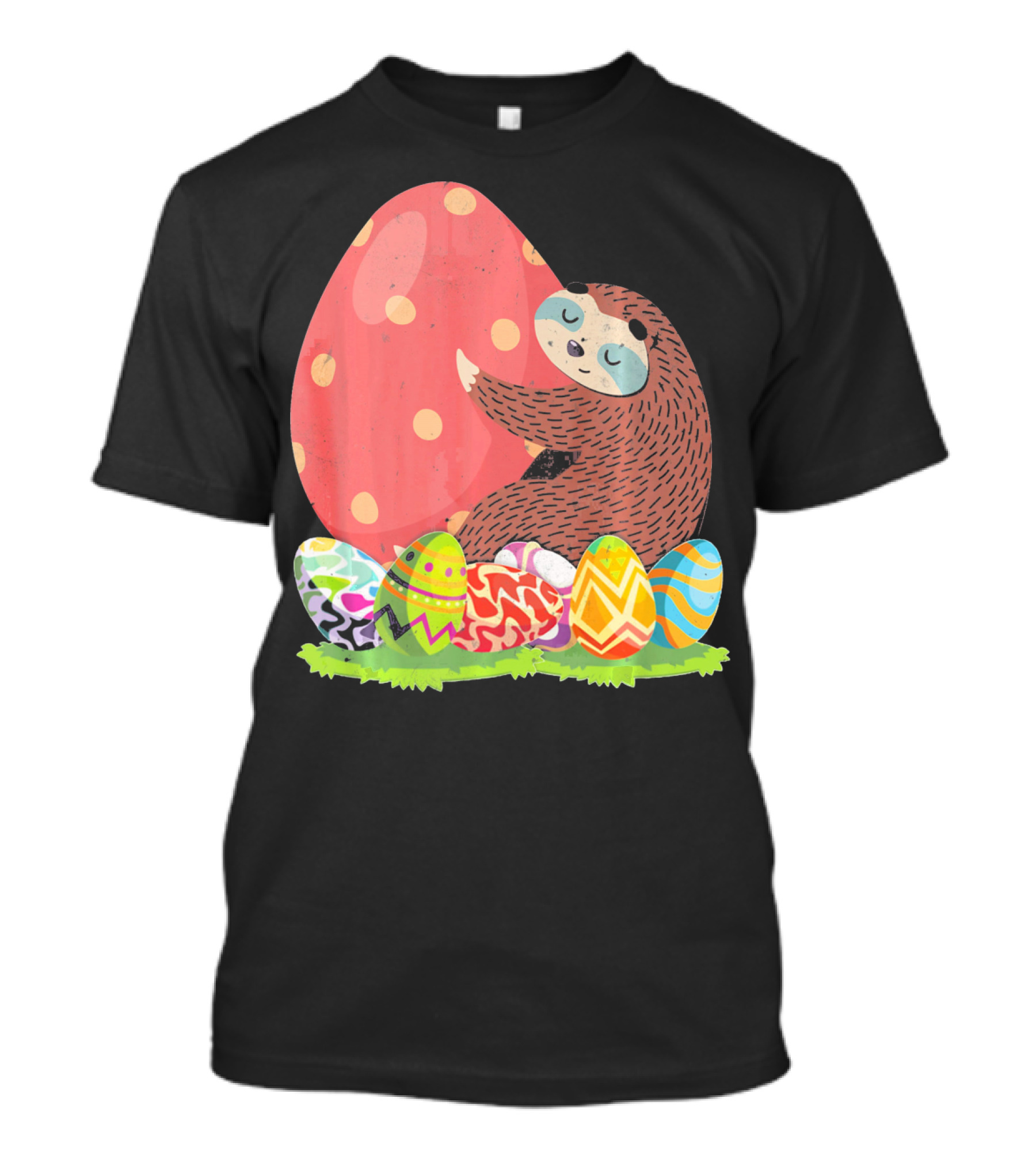 Girls Sloth Easter Women Funny Easter Egg Hug T-Shirt