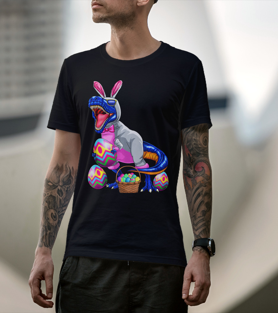 Easter Bunny T-Rex Dinosaur With Colorful Eggs T-Shirt