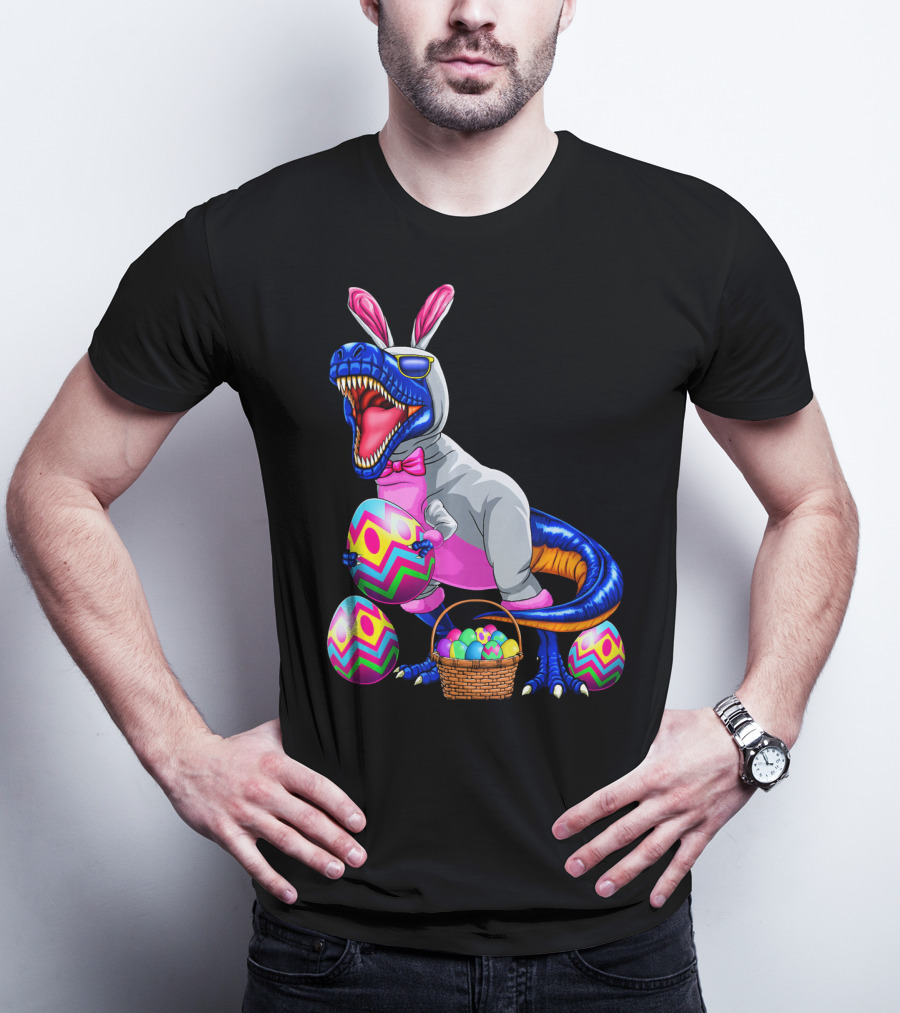Easter Bunny T-Rex Dinosaur With Colorful Eggs T-Shirt
