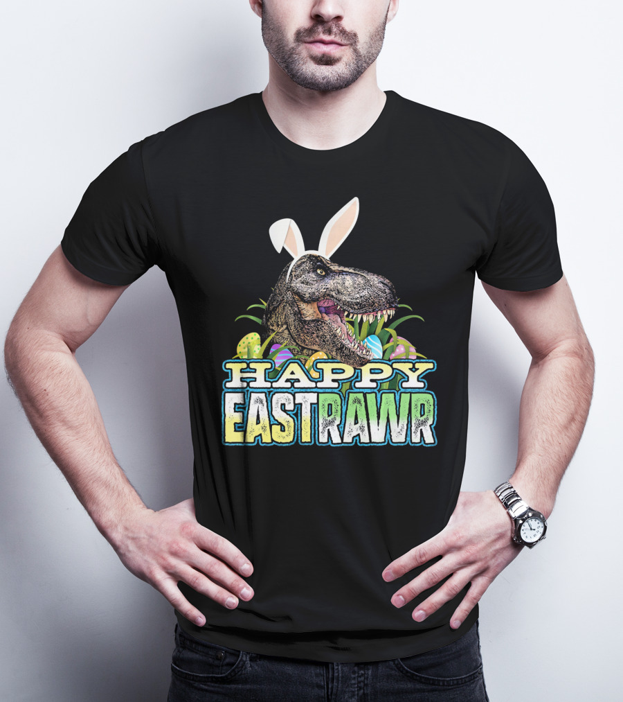 Happy Eastrawr Dinosaur Bunny Ears Easter Eggs T-Shirt