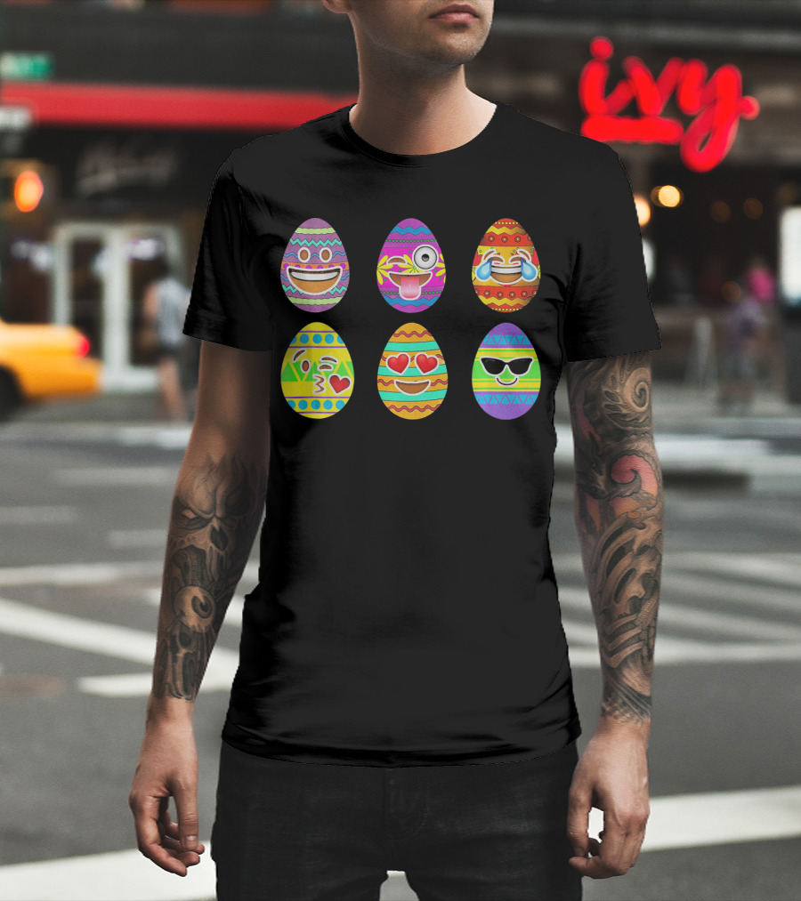 Funny Colorful Smiling Easter Eggs Emoji Faces T-Shirt