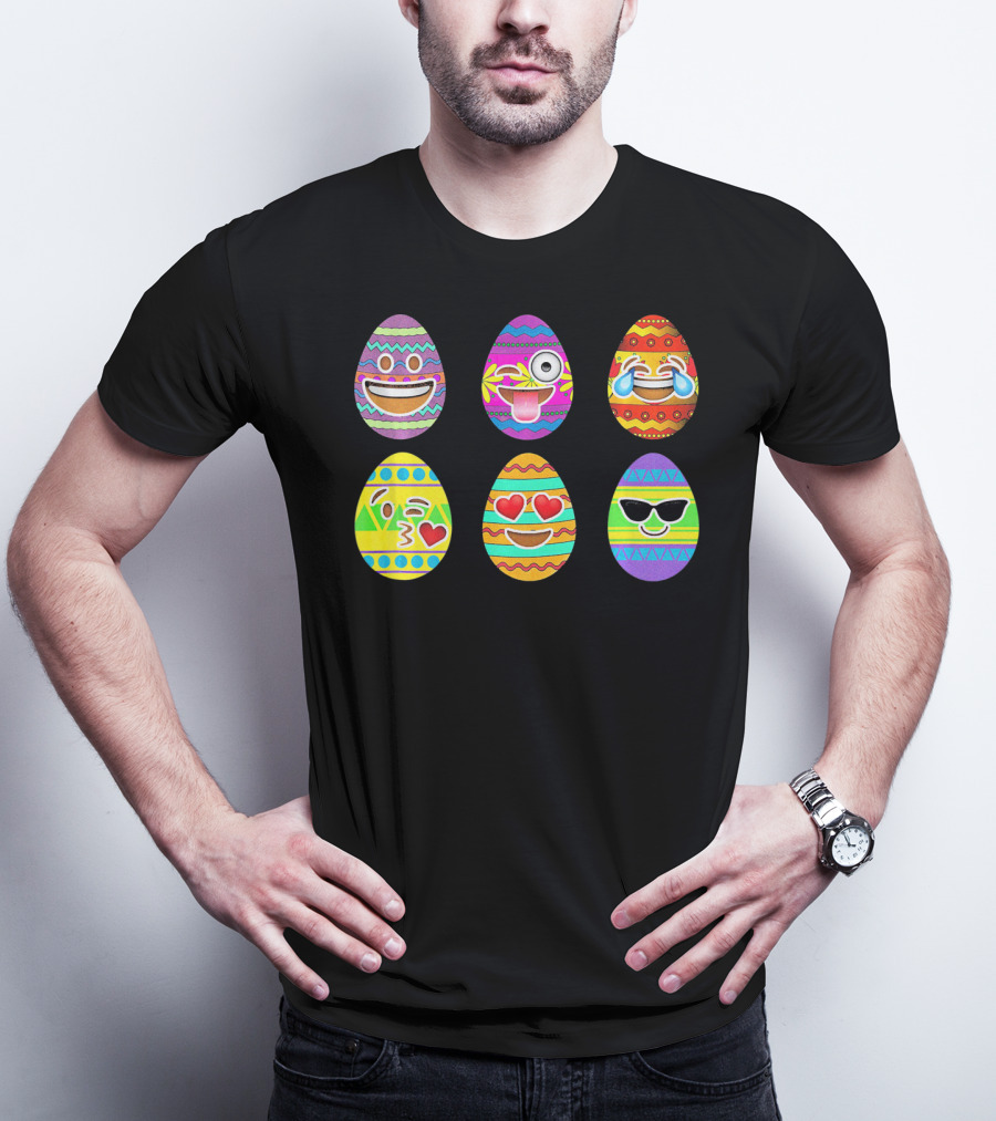 Funny Colorful Smiling Easter Eggs Emoji Faces T-Shirt
