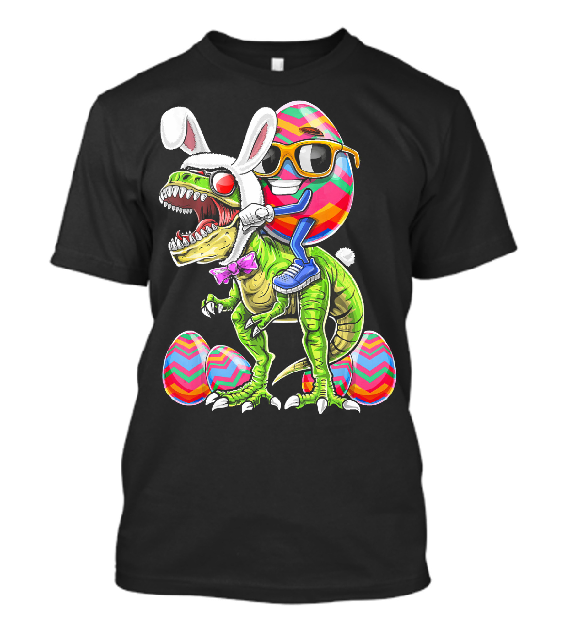 Easter Bunny Dinosaur With Egg Rabbit Ears And Sunglasses T-Shirt