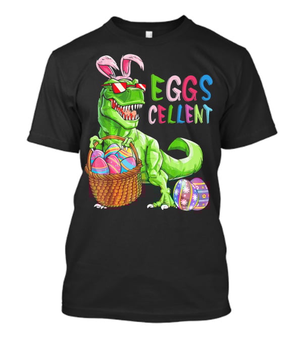 EGGS-cellent Green Dinosaur With Bunny Ears And Easter Eggs T-Shirt