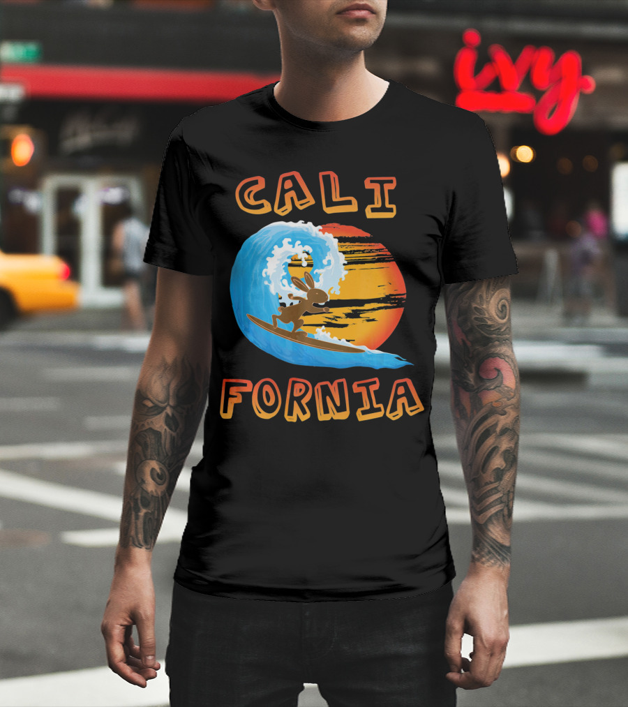 California Surfing Rabbit Easter Wave Sun T-Shirt