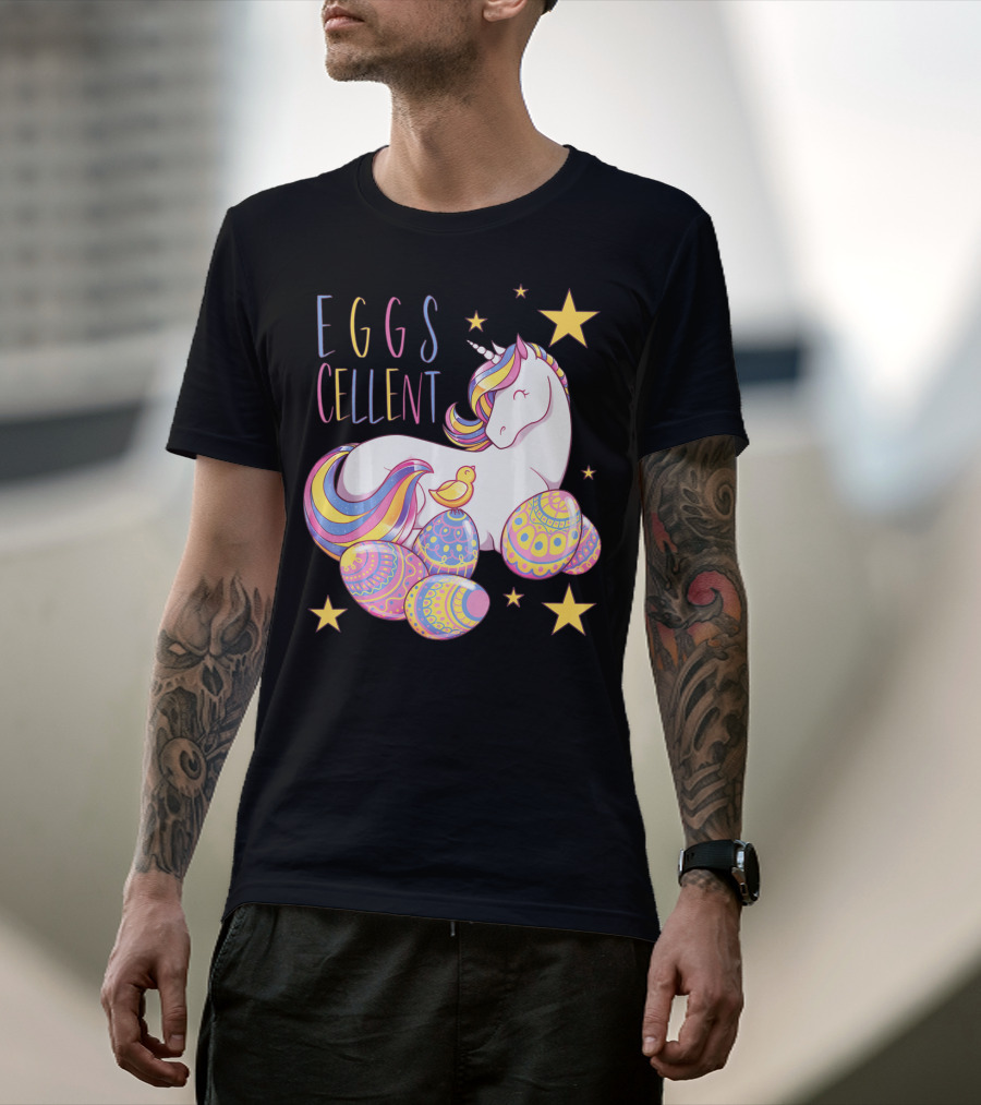 Eggs Cellent Easter Unicorn With Colorful Eggs And Stars T-Shirt