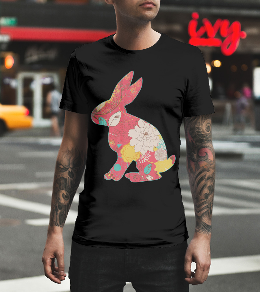 Retro Easter Bunny Vintage Floral T-Shirt