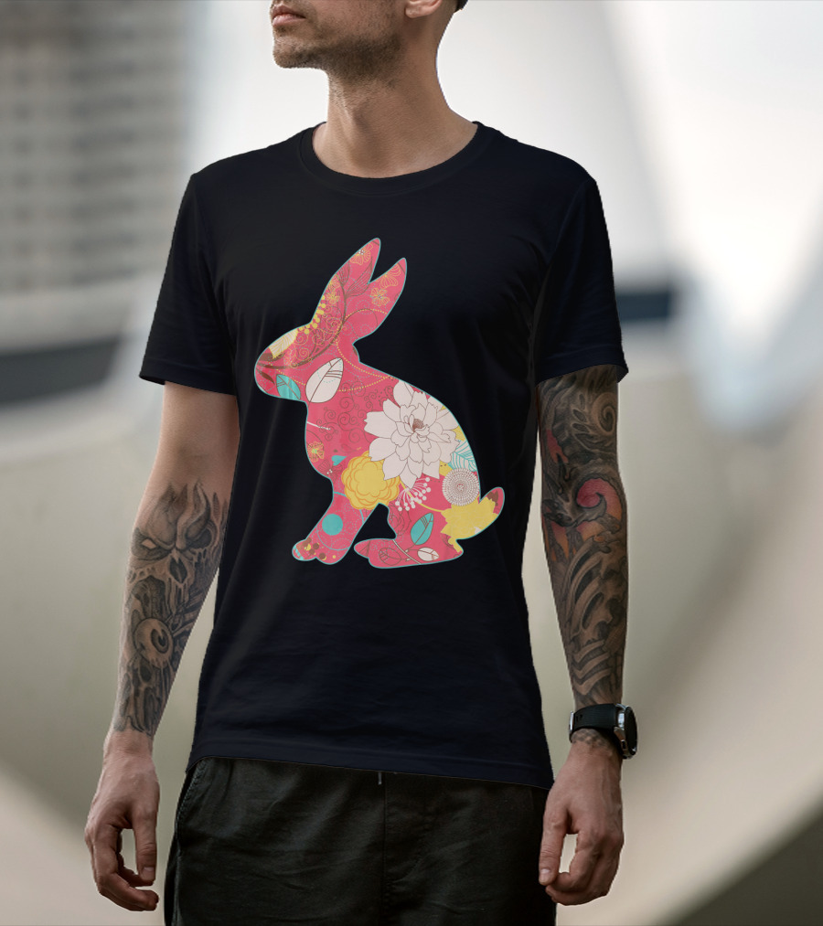 Retro Easter Bunny Vintage Floral T-Shirt