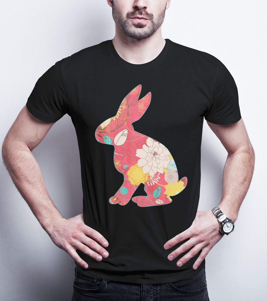 Retro Easter Bunny Vintage Floral T-Shirt