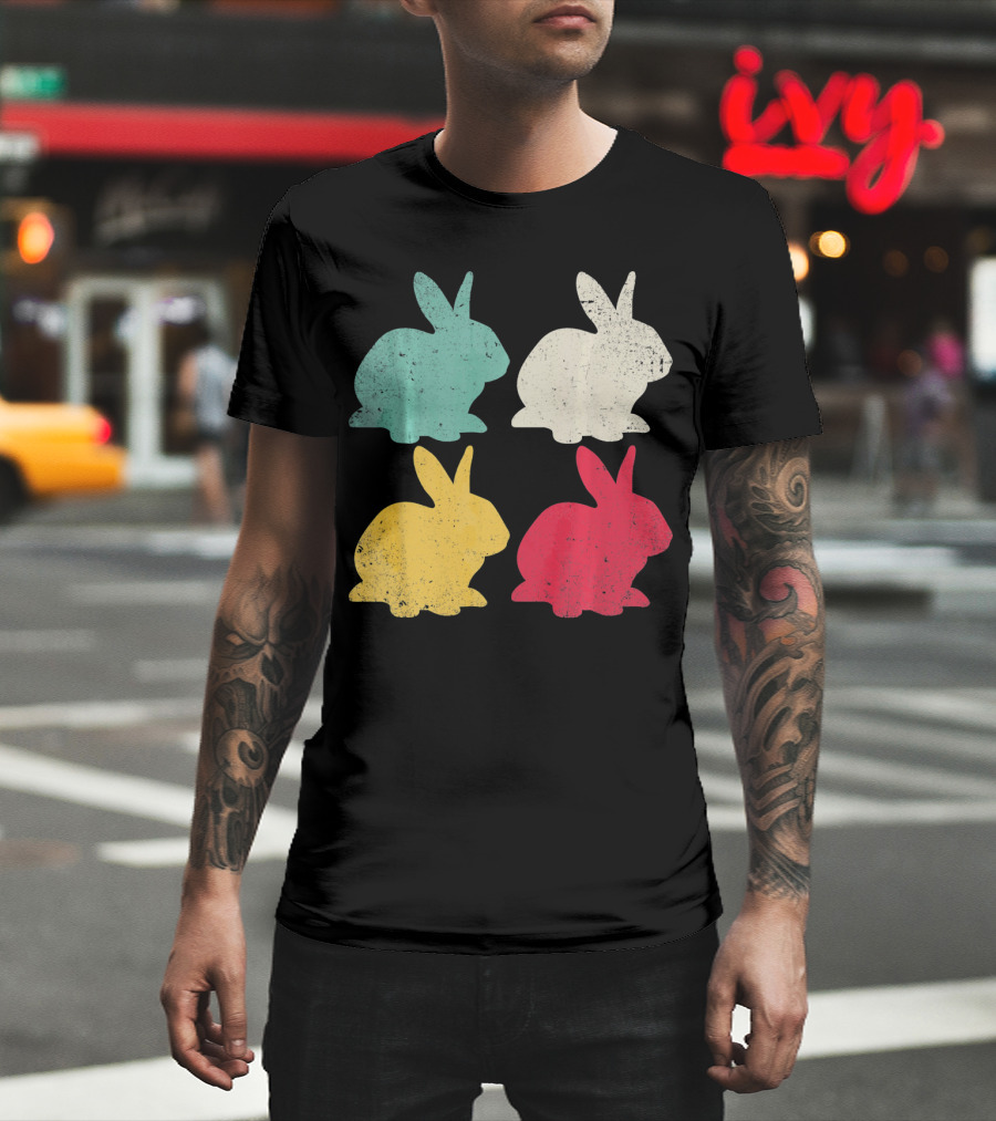 Retro Easter Bunny Rabbit Vintage Color Silhouette Quartet T-Shirt