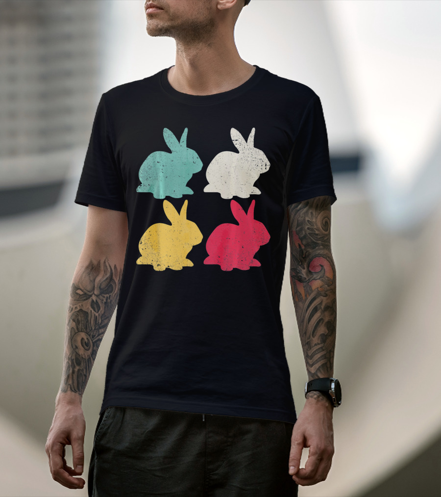 Retro Easter Bunny Rabbit Vintage Color Silhouette Quartet T-Shirt