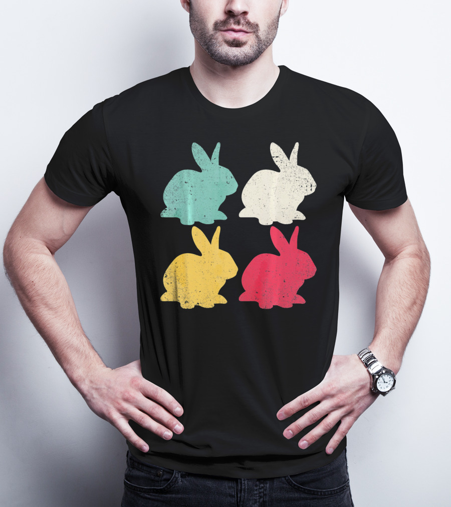 Retro Easter Bunny Rabbit Vintage Color Silhouette Quartet T-Shirt