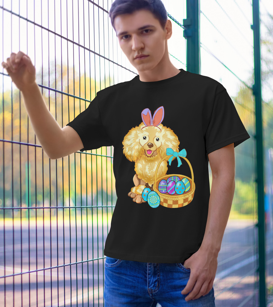 Adorable Poodle With Bunny Ears And Easter Egg Basket T-Shirt