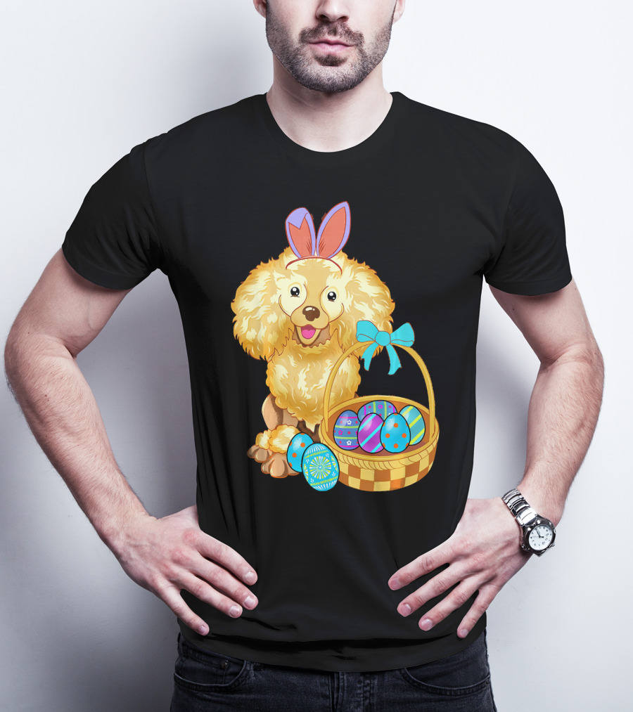 Adorable Poodle With Bunny Ears And Easter Egg Basket T-Shirt