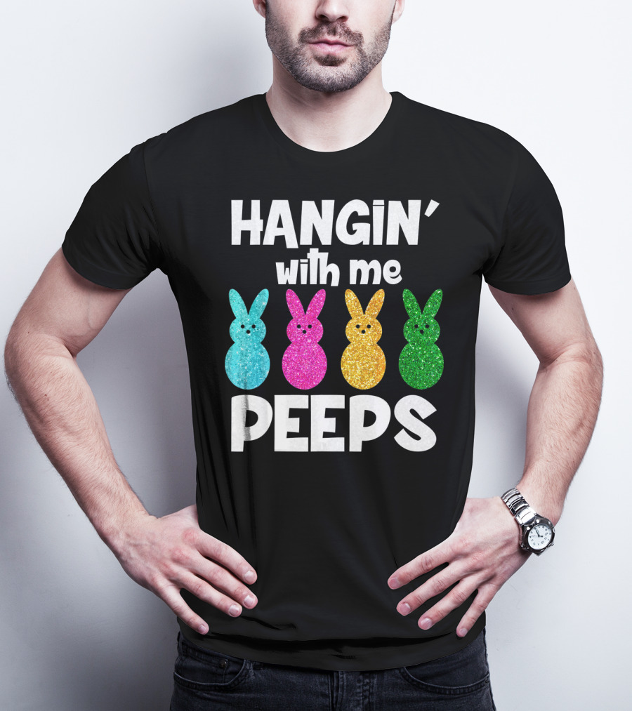 Hanging With My Peeps Glittery Colorful Bunnies T-Shirt
