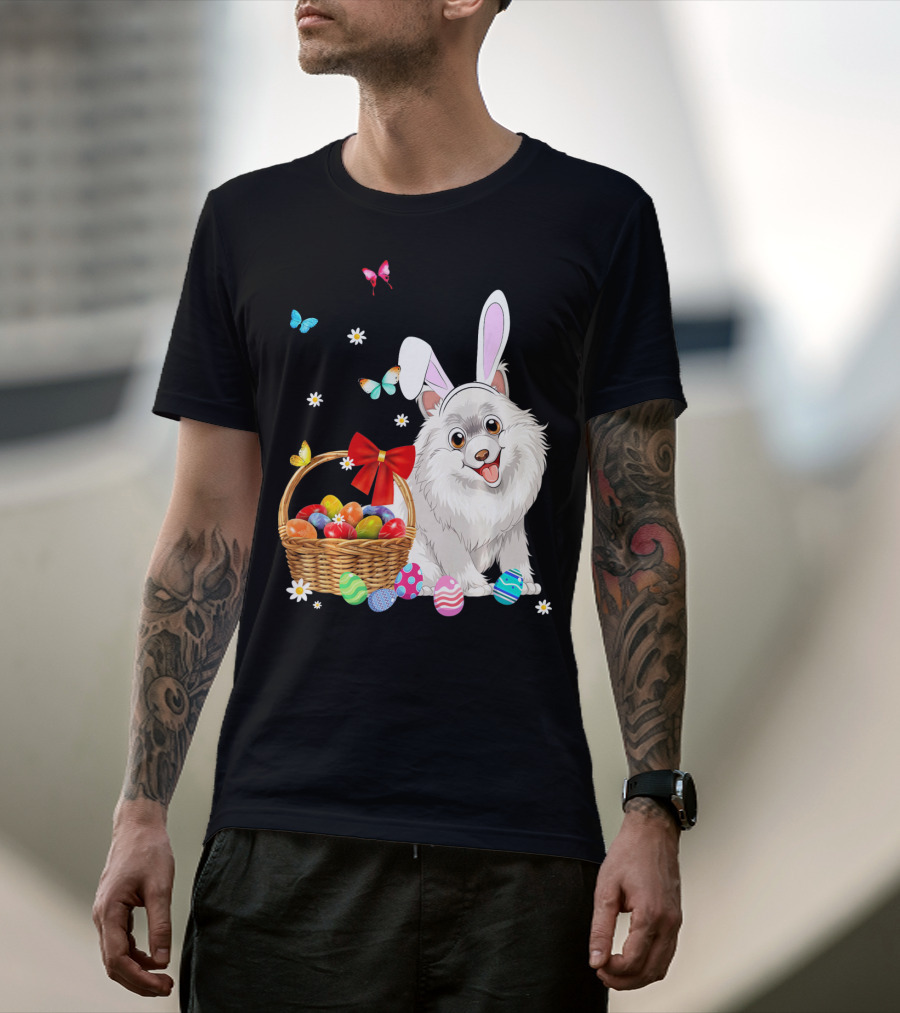 Samoyed Bunny Ear Rabbit Easter Eggs Basket Butterflies T-Shirt