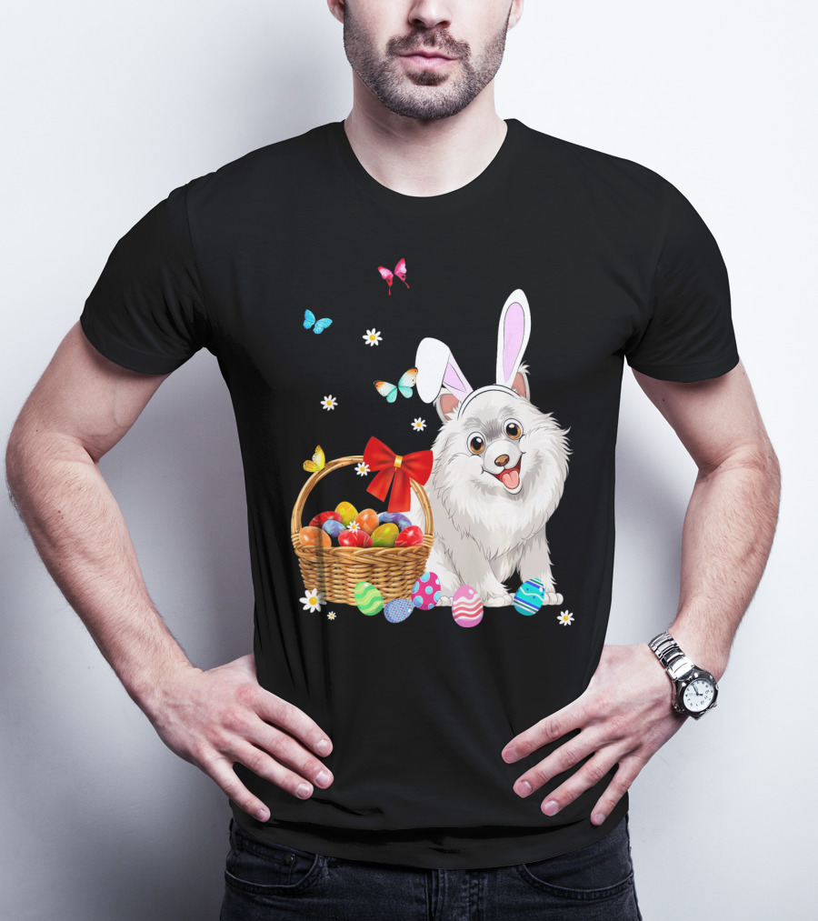 Samoyed Bunny Ear Rabbit Easter Eggs Basket Butterflies T-Shirt