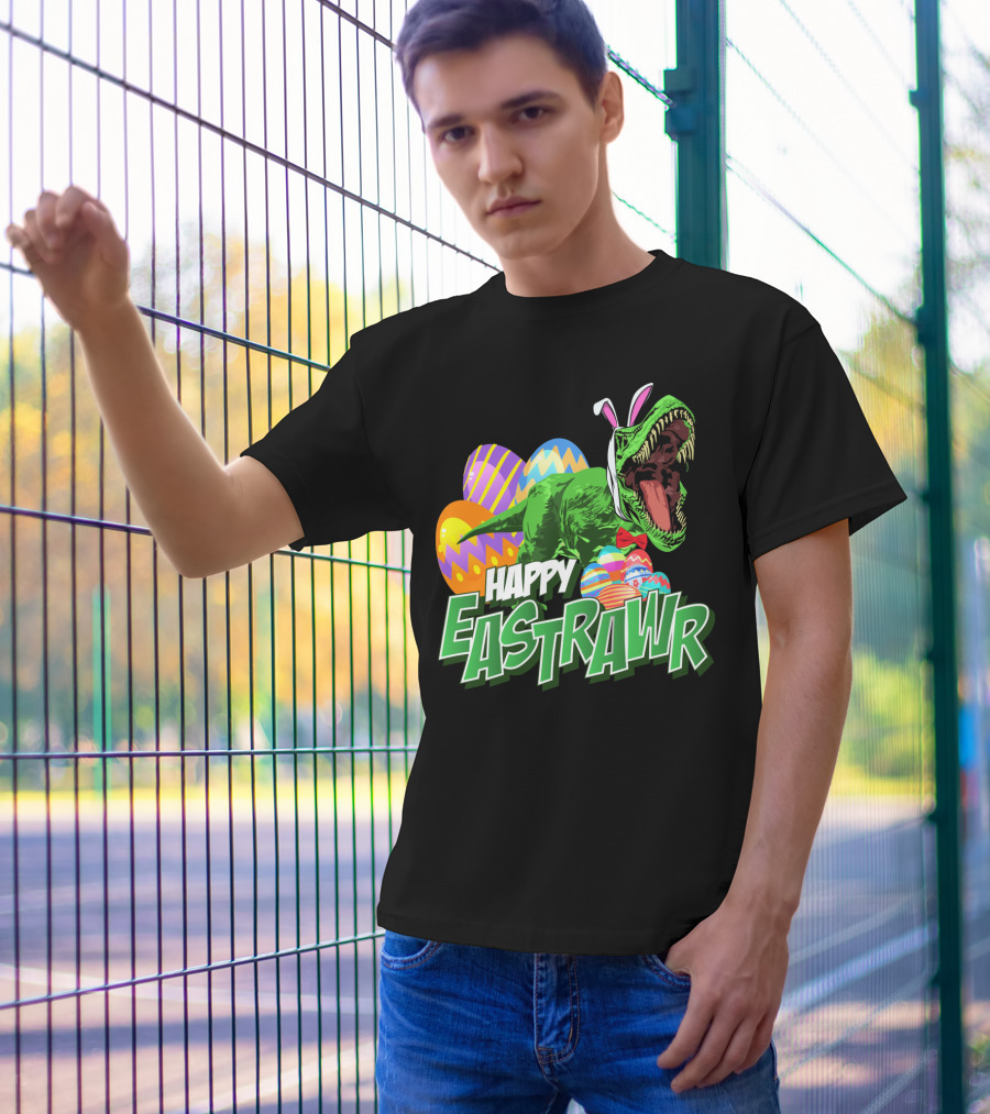 Happy Eastrawr Dinosaur Rex Easter Eggs Bunny Ears T-Shirt