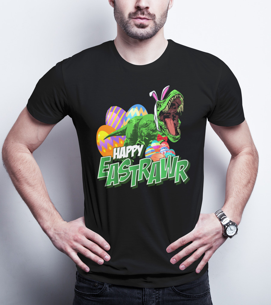 Happy Eastrawr Dinosaur Rex Easter Eggs Bunny Ears T-Shirt