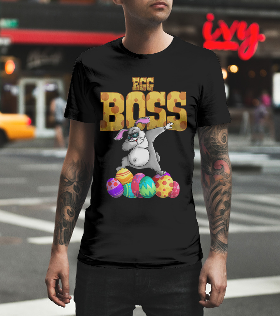 Egg Boss Cute Dabbing Easter Bunny With Colorful Eggs T-Shirt