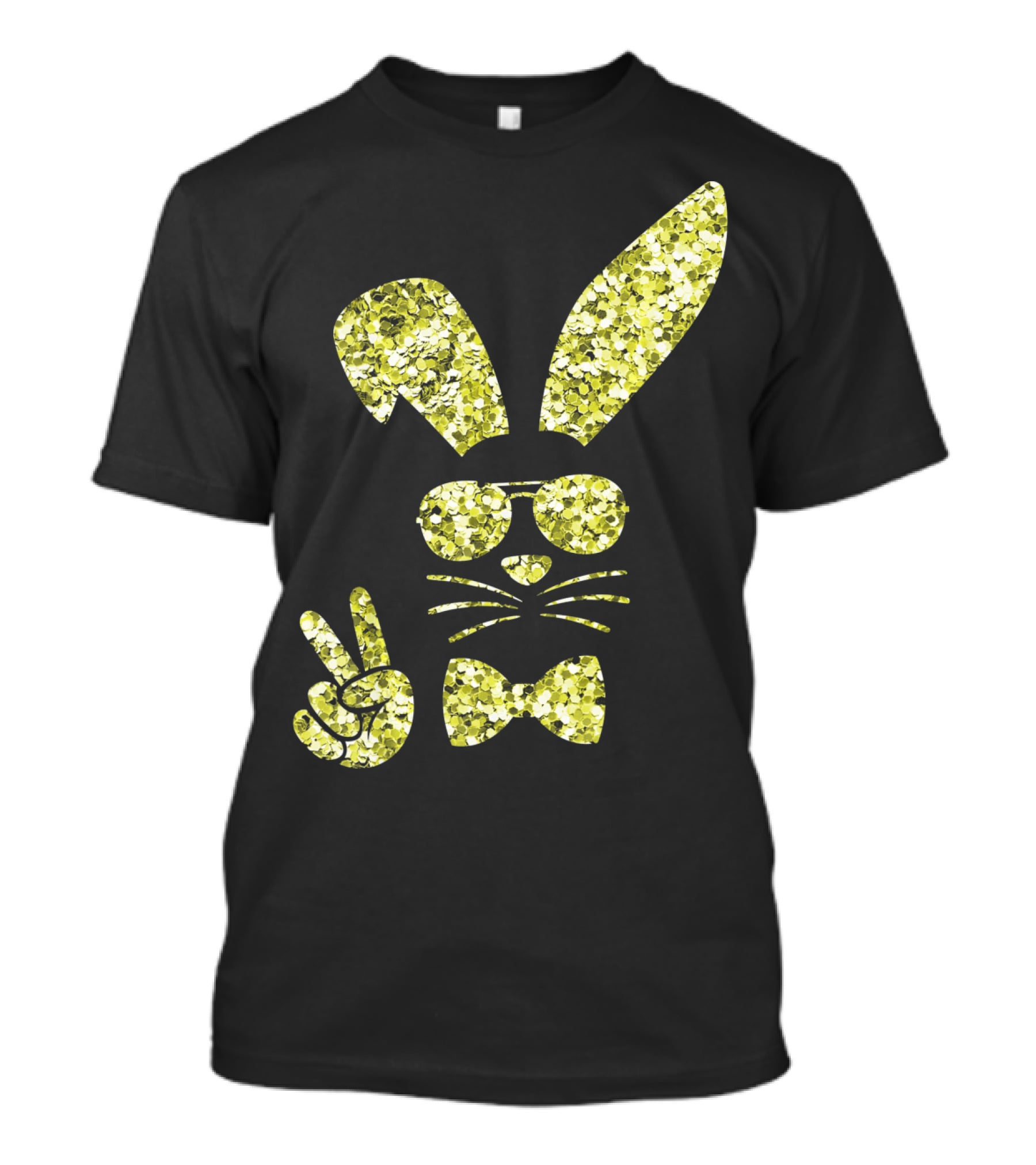 Easter Bunny Girls Cute Gold Glitter Bunny With Sunglasses And Bow Tie T-Shirt