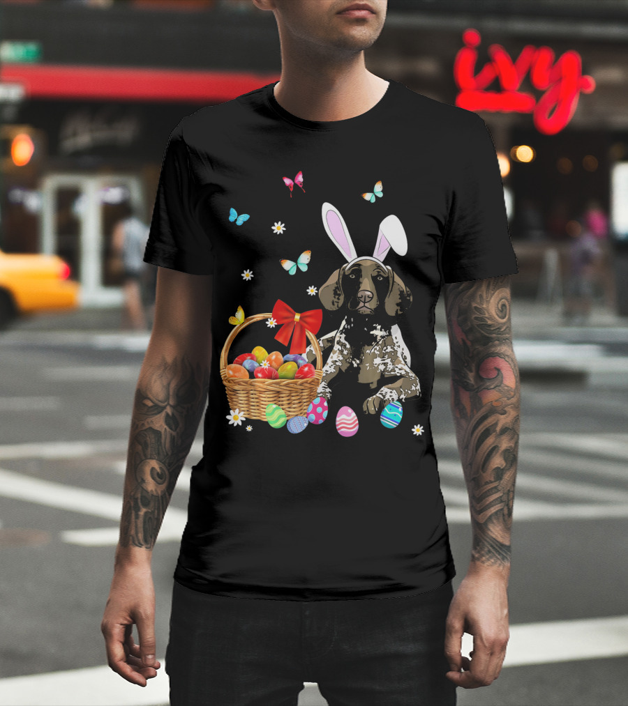 German Shorthaired Pointer With Bunny Ears And Easter Basket T-Shirt