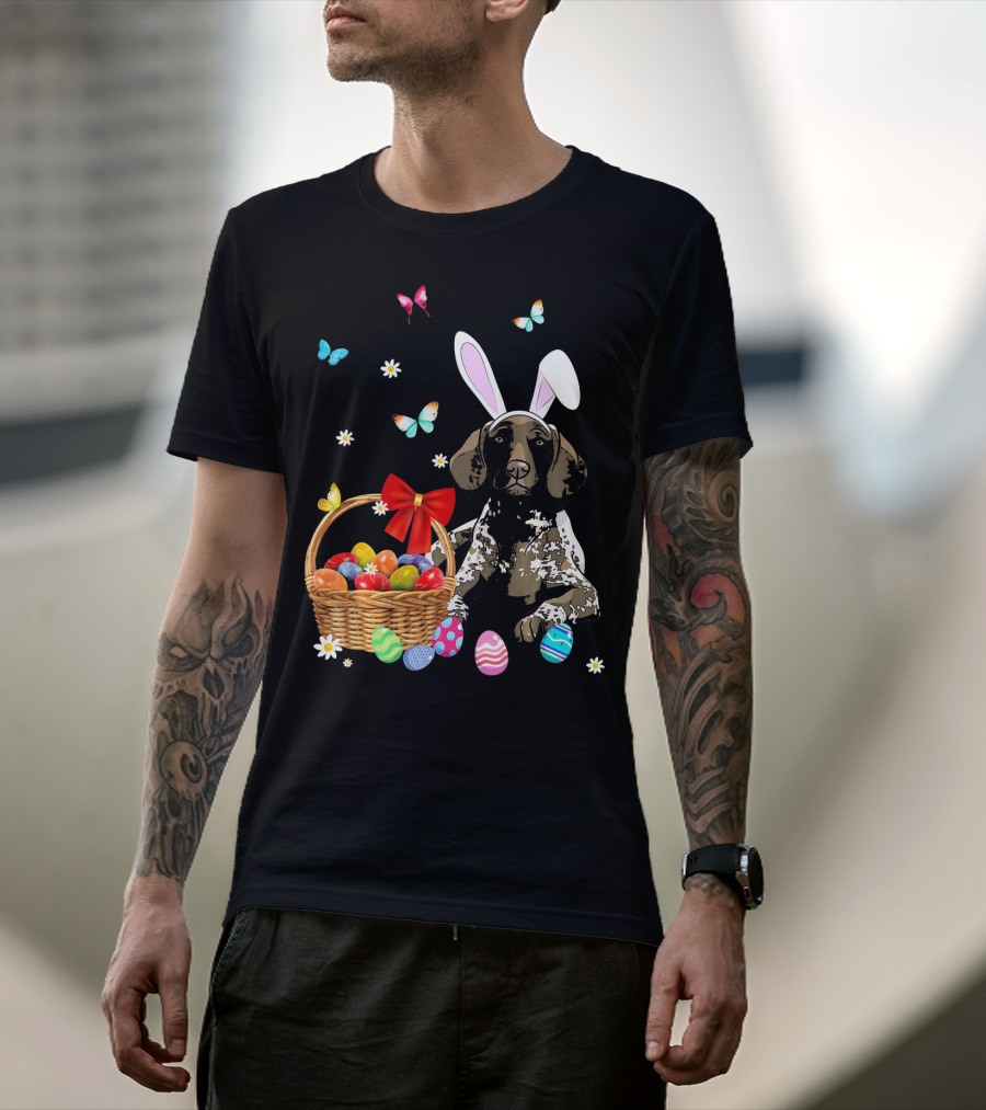 German Shorthaired Pointer With Bunny Ears And Easter Basket T-Shirt