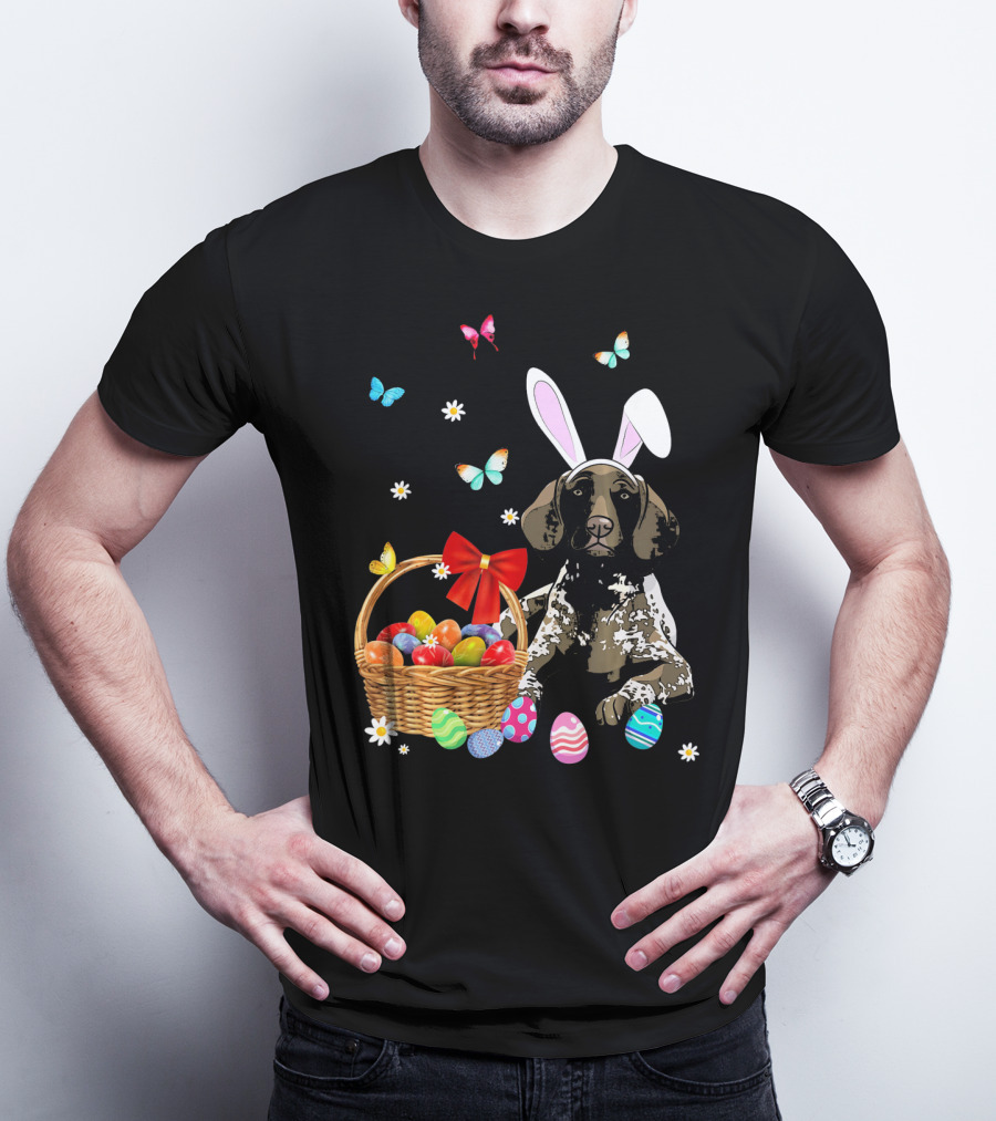 German Shorthaired Pointer With Bunny Ears And Easter Basket T-Shirt