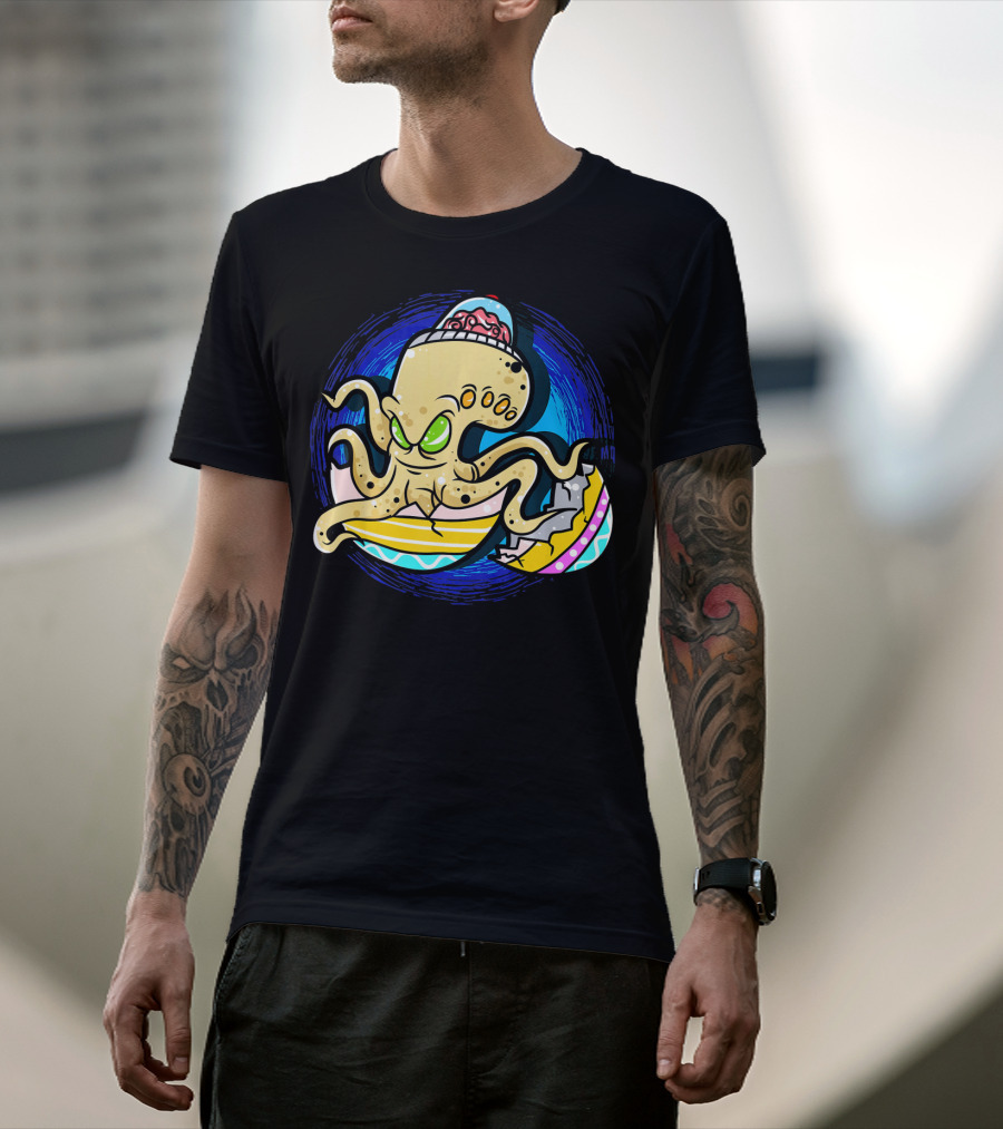 Alien Octopus Breaking Out Of Easter Egg Hunt Strategy T-Shirt