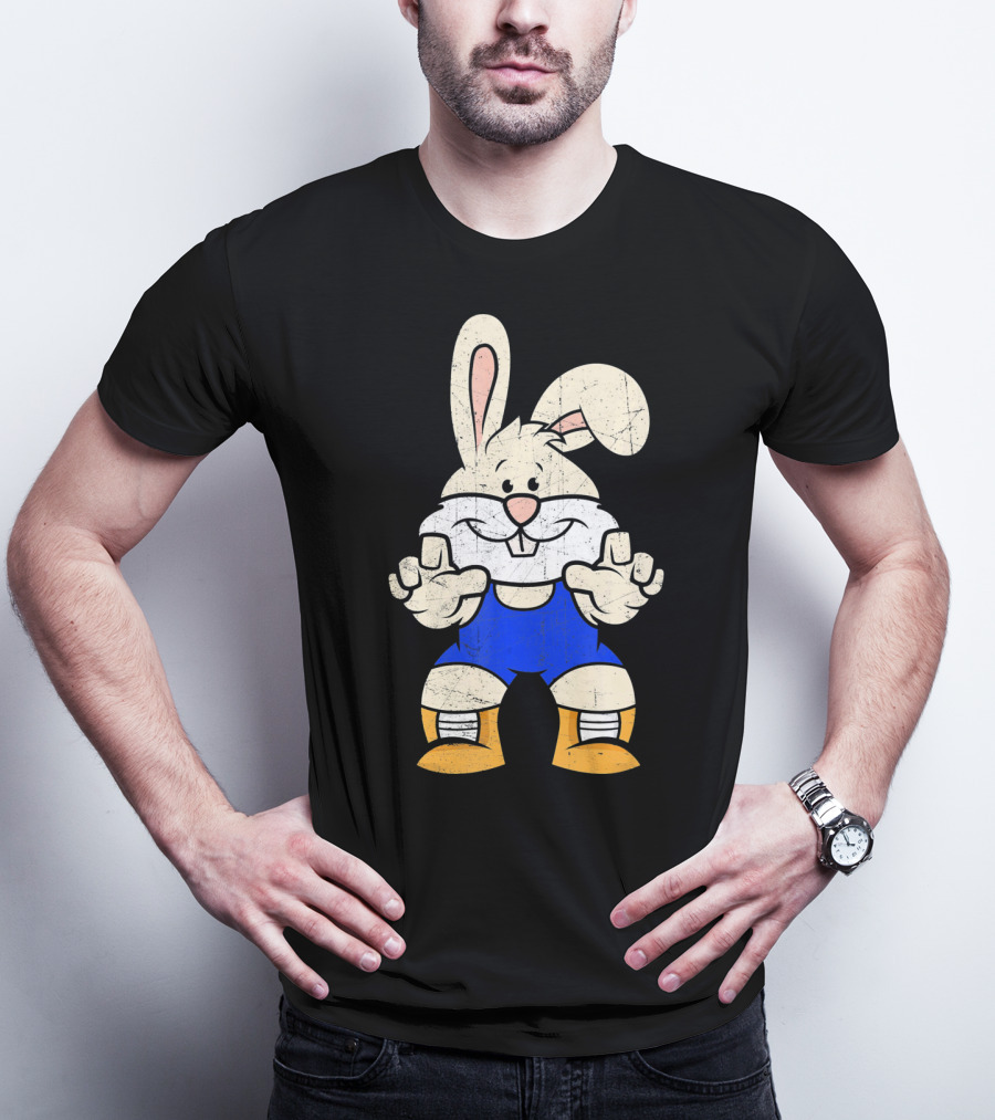 Wrestler Bunny In Blue Gear With Wrestling Pose T-Shirt