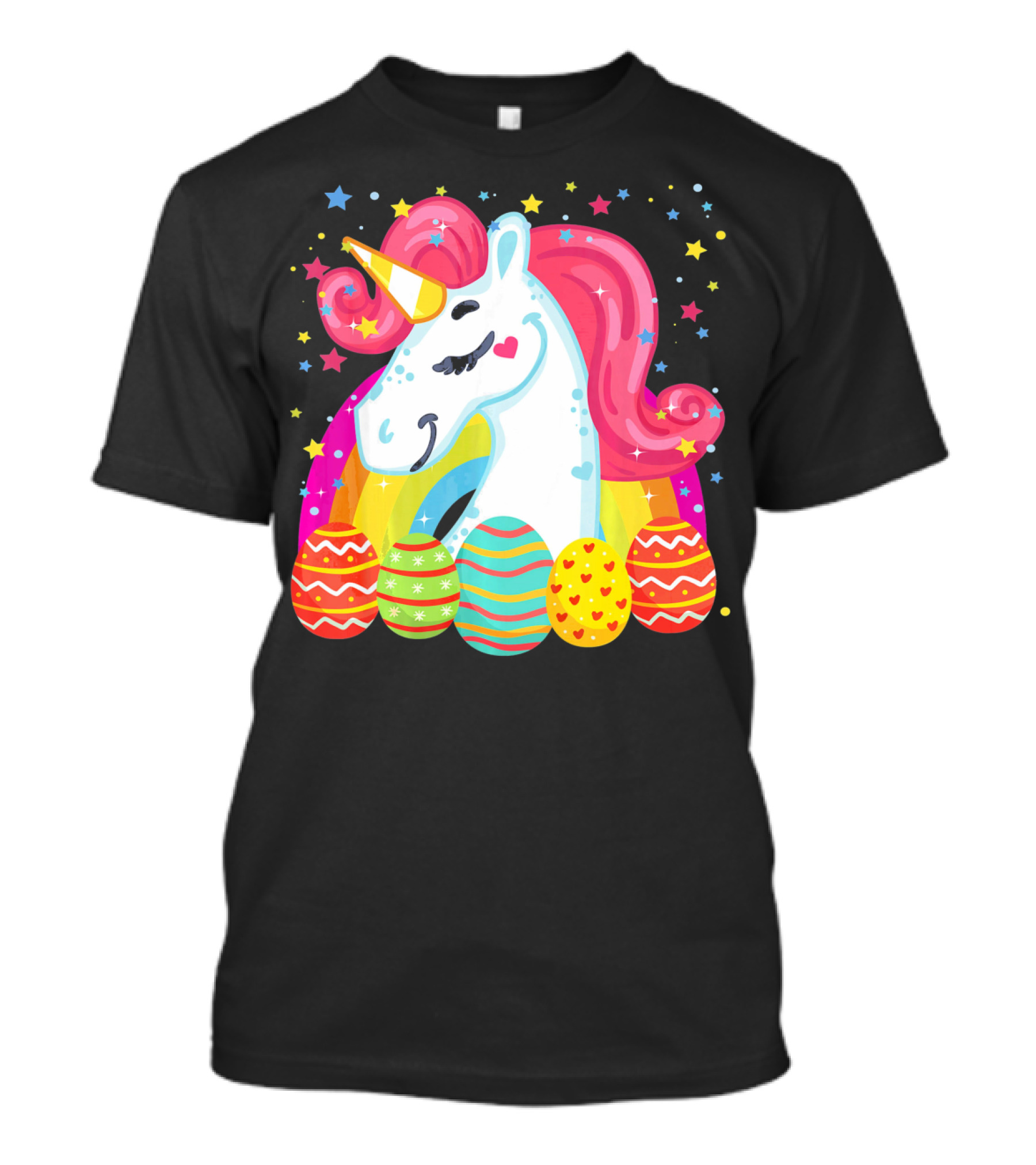 Unicorn With Rainbow Mane And Colorful Easter Eggs T-Shirt