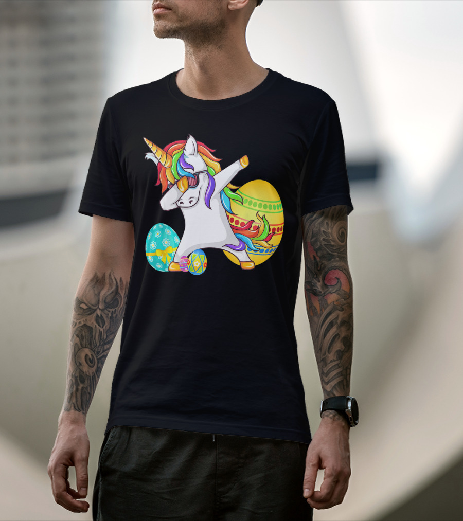 Dabbing Unicorn With Easter Eggs And Bunny Ears T-Shirt