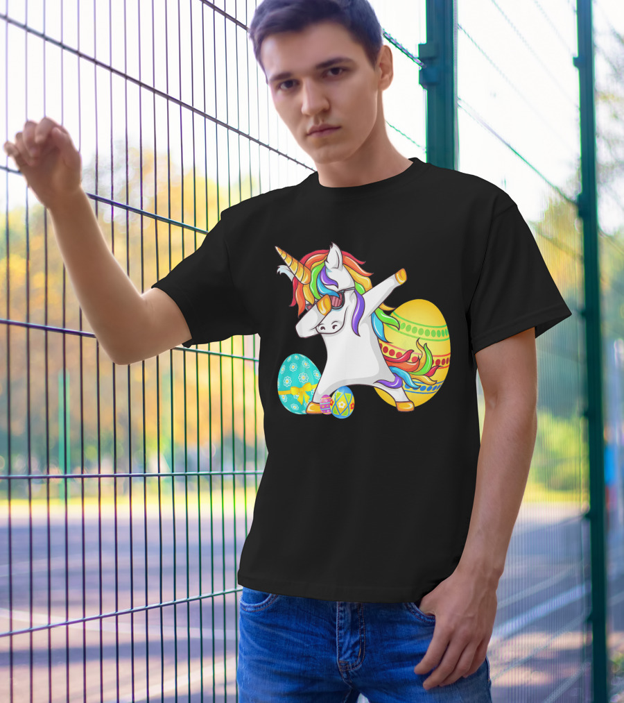 Dabbing Unicorn With Easter Eggs And Bunny Ears T-Shirt