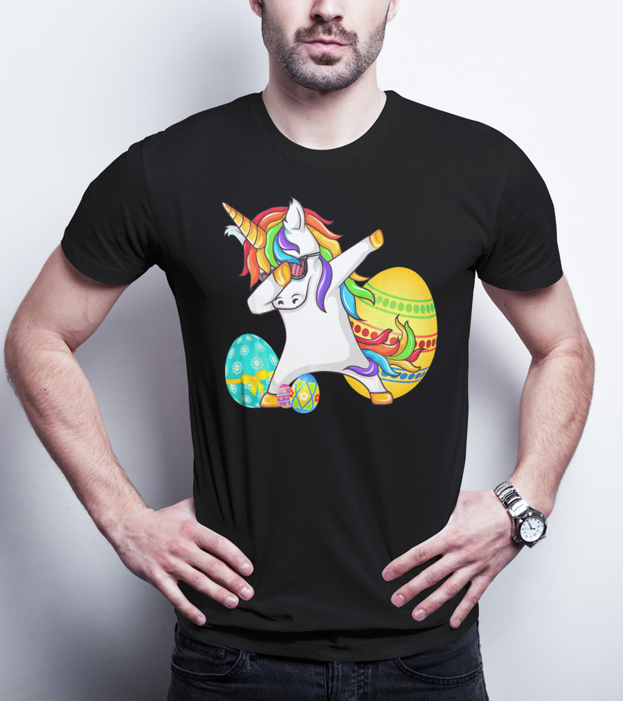 Dabbing Unicorn With Easter Eggs And Bunny Ears T-Shirt