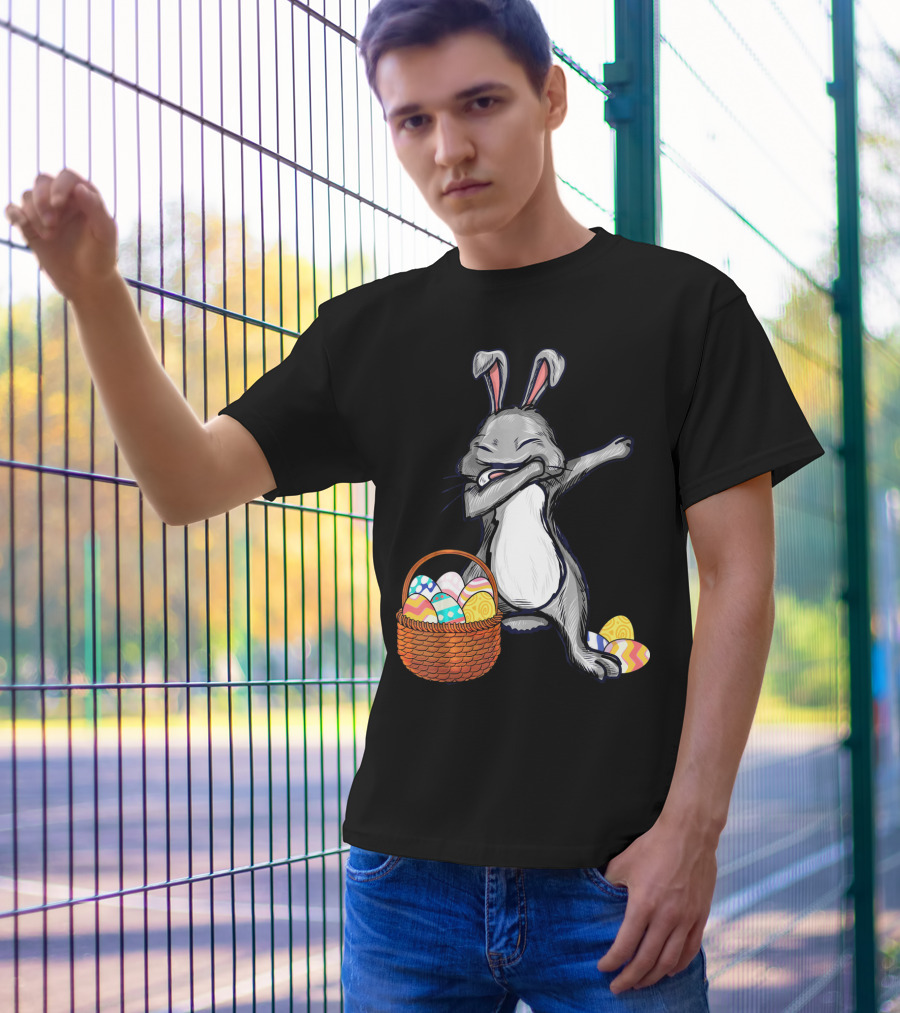Dabbing Easter Bunny With Colorful Egg Basket T-Shirt
