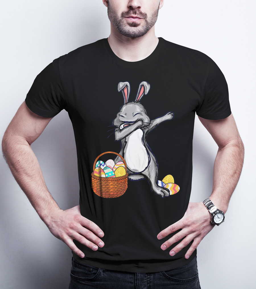 Dabbing Easter Bunny With Colorful Egg Basket T-Shirt