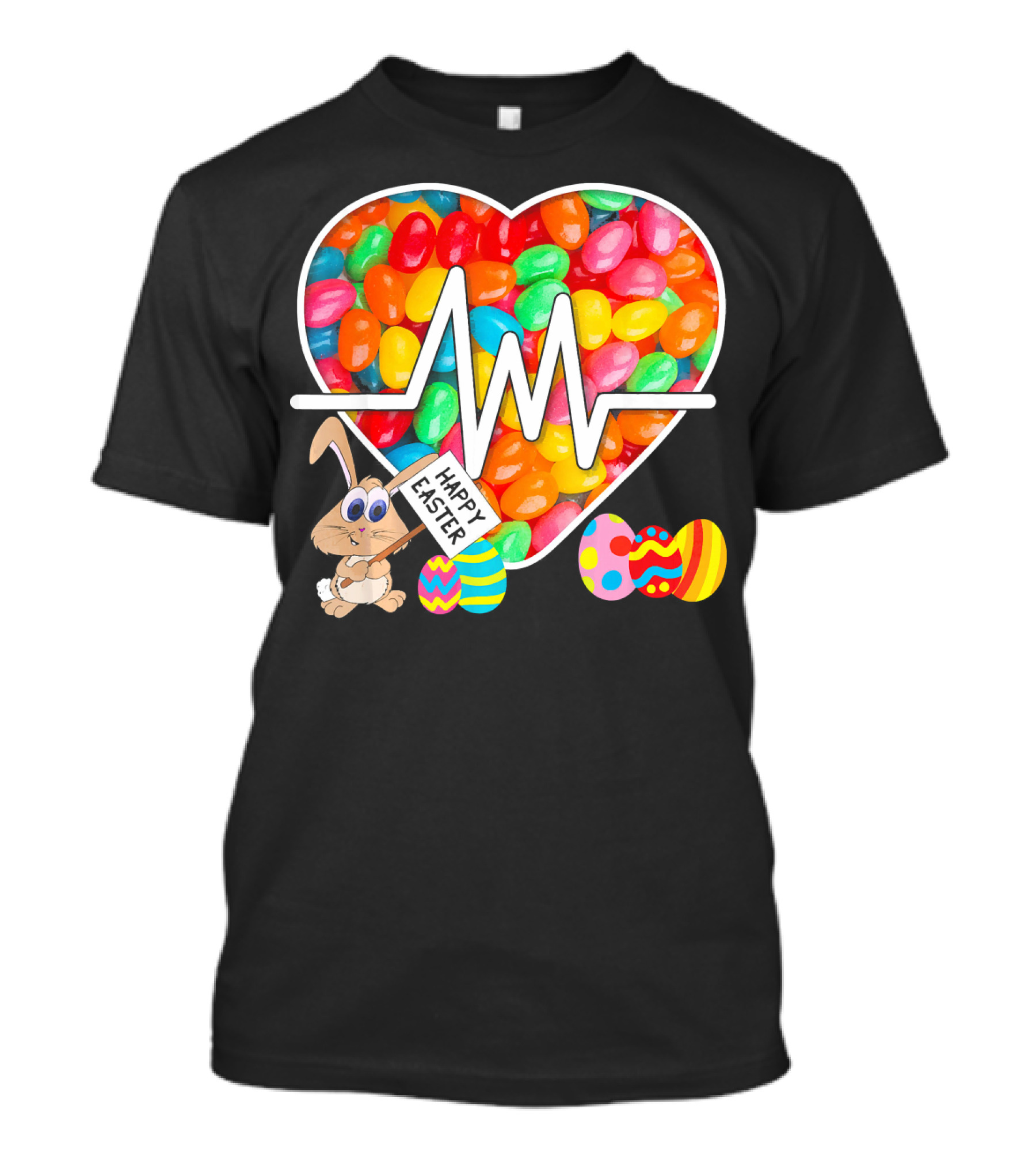 Nurses Easter Jellybean Heartbeat Happy Easter Bunny Eggs T-Shirt