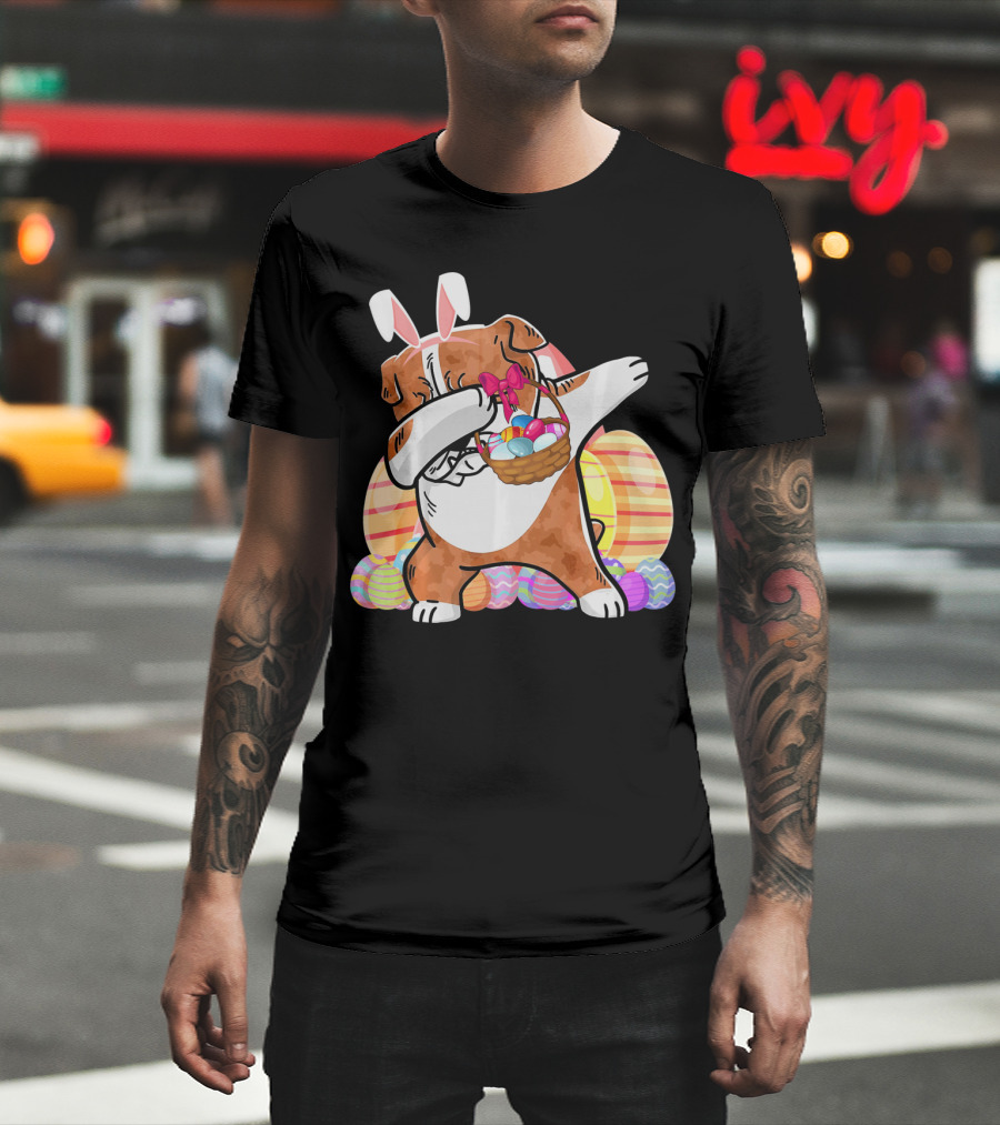 Bernese Mountain Dog Dabbing With Easter Bunny Ears And Eggs Basket T-Shirt