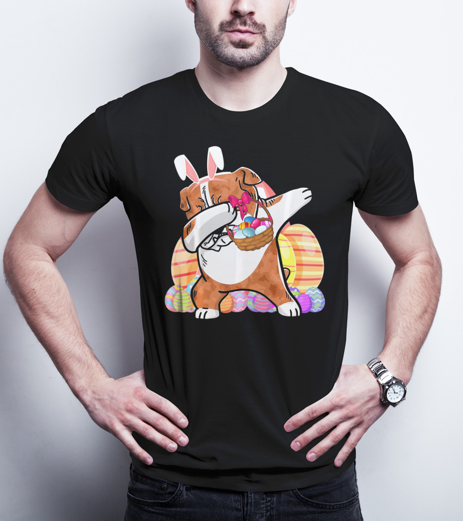 Bernese Mountain Dog Dabbing With Easter Bunny Ears And Eggs Basket T-Shirt
