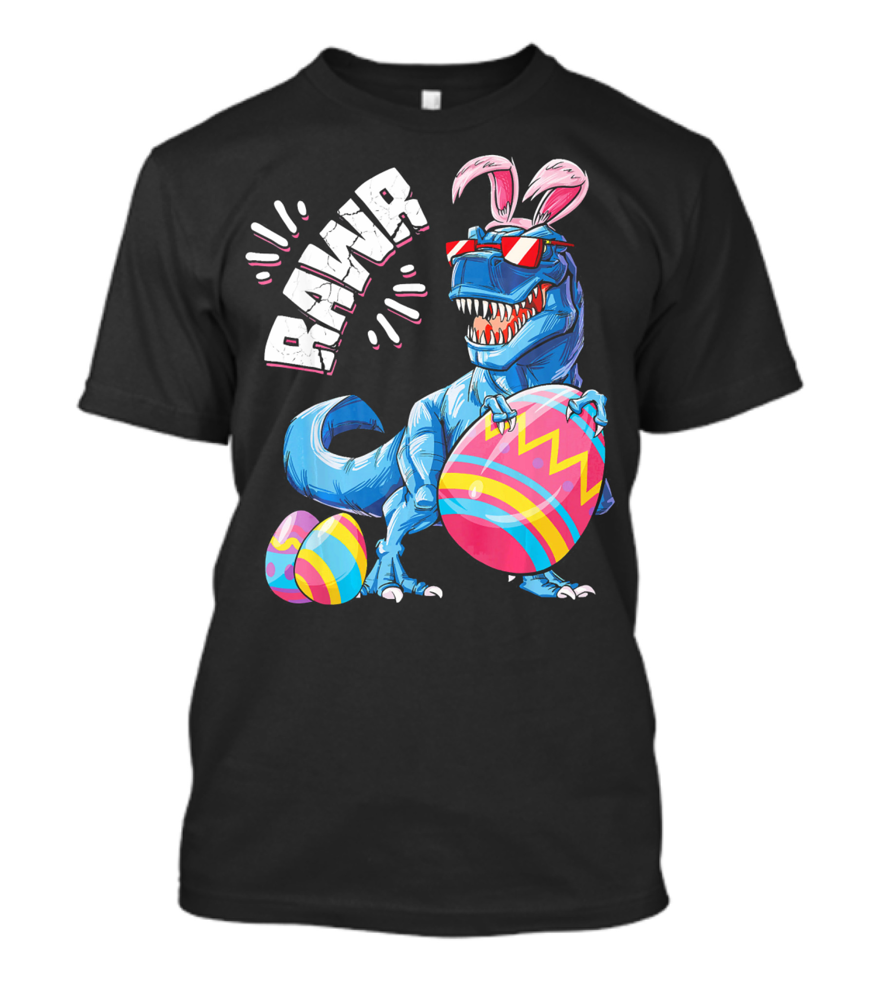 RAWR Easter Bunny Dinosaur T-Rex With Colorful Eggs T-Shirt