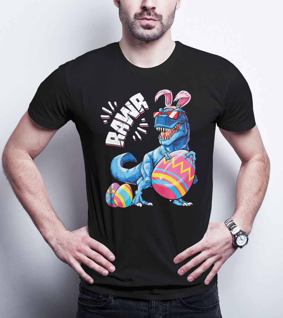 RAWR Easter Bunny Dinosaur T-Rex With Colorful Eggs T-Shirt